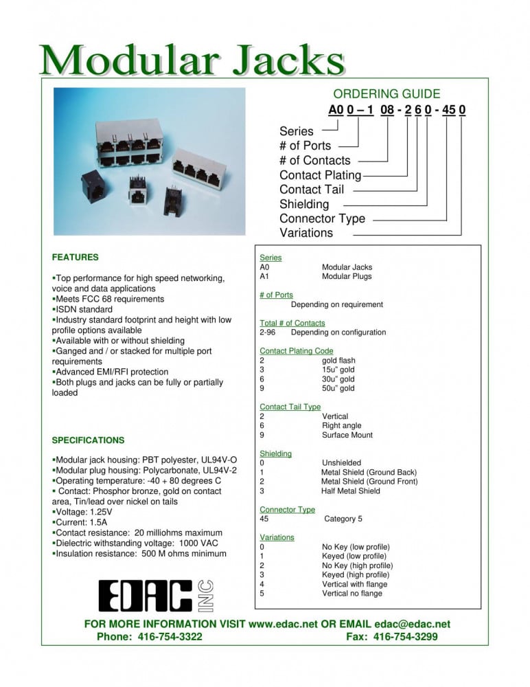 EDAC modular jack technical document page 1