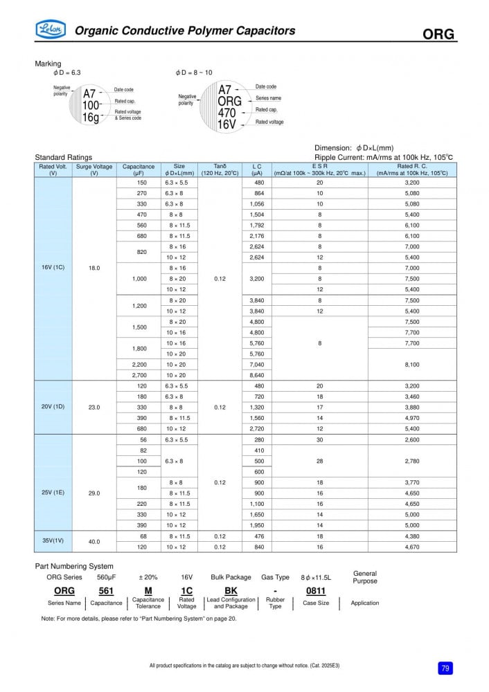 Lelon ORG series mechanical drawing and marking page