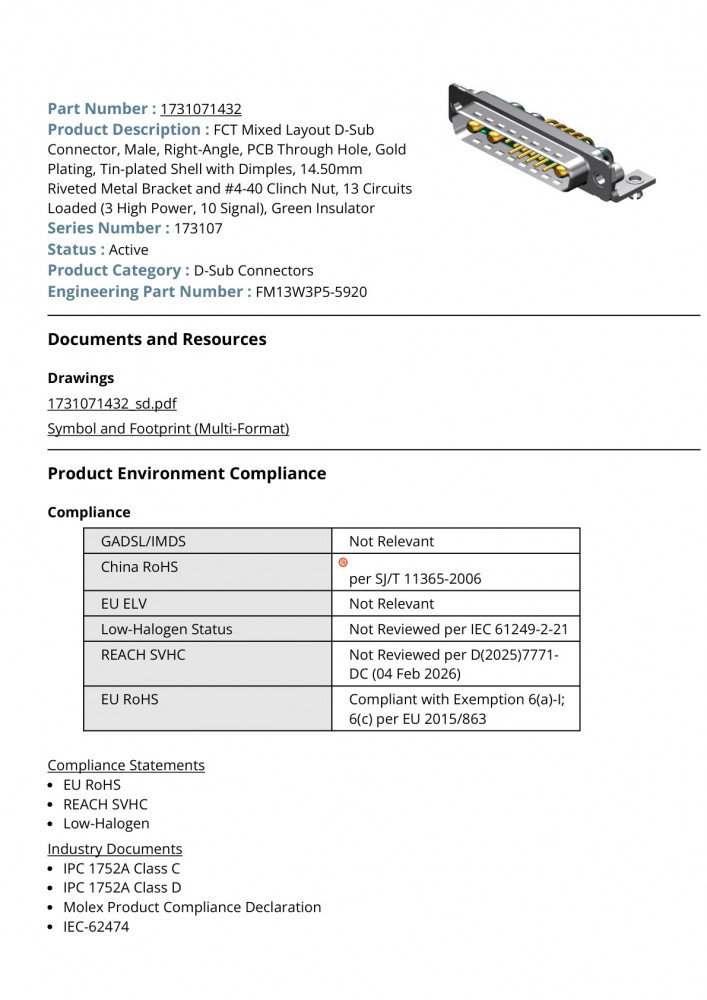 MOLEX 1731071432 technical drawing preview, page 1