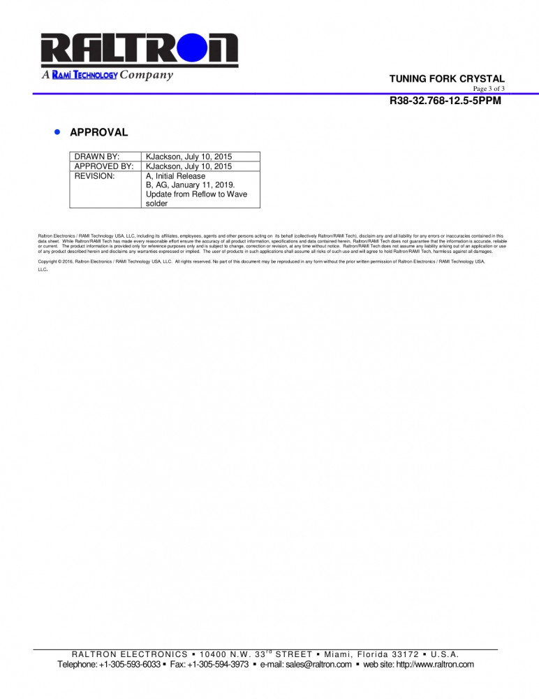 Raltron R38-32.768-12.5-5PPM technical document page 3