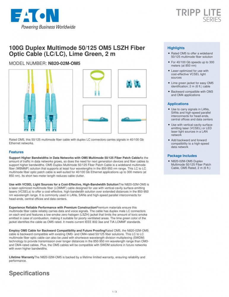 EATON N820-02M-OM5 documentation page 1