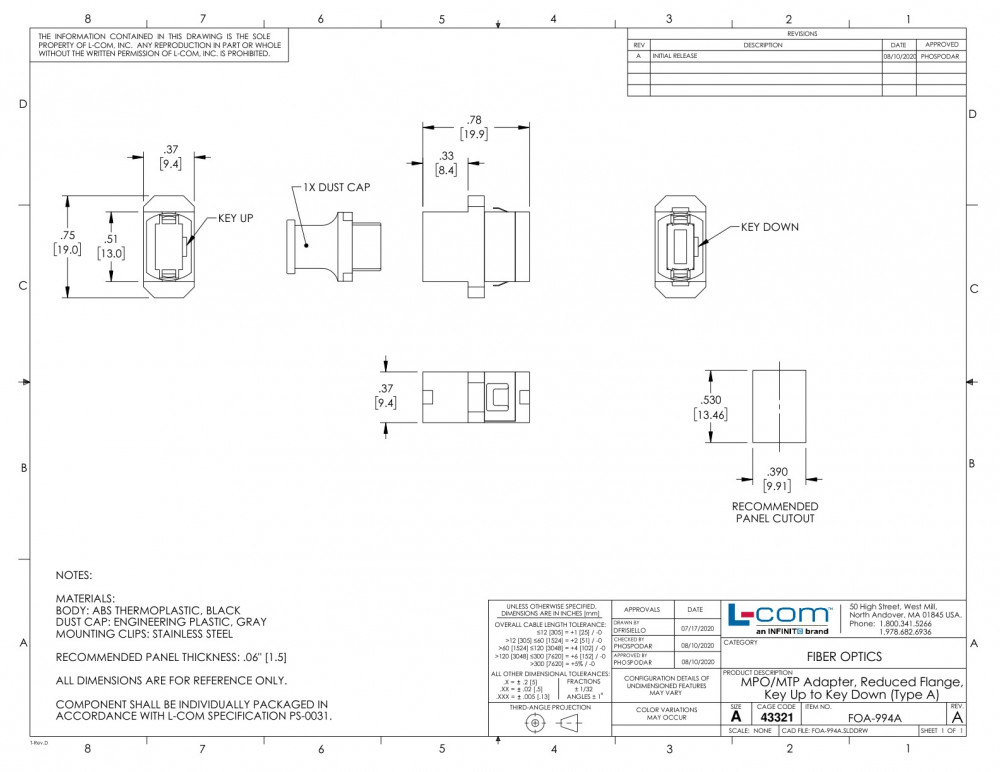 L-com FOA-994A technical drawing preview
