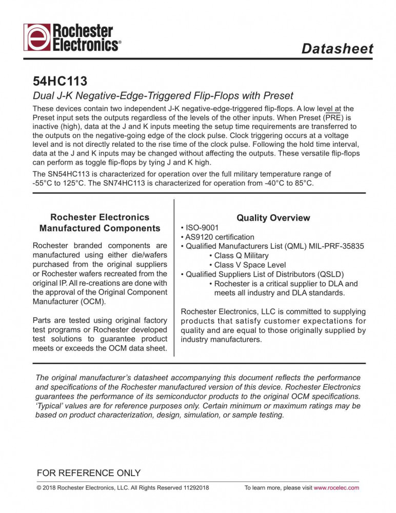 54HC113 technical document page 1