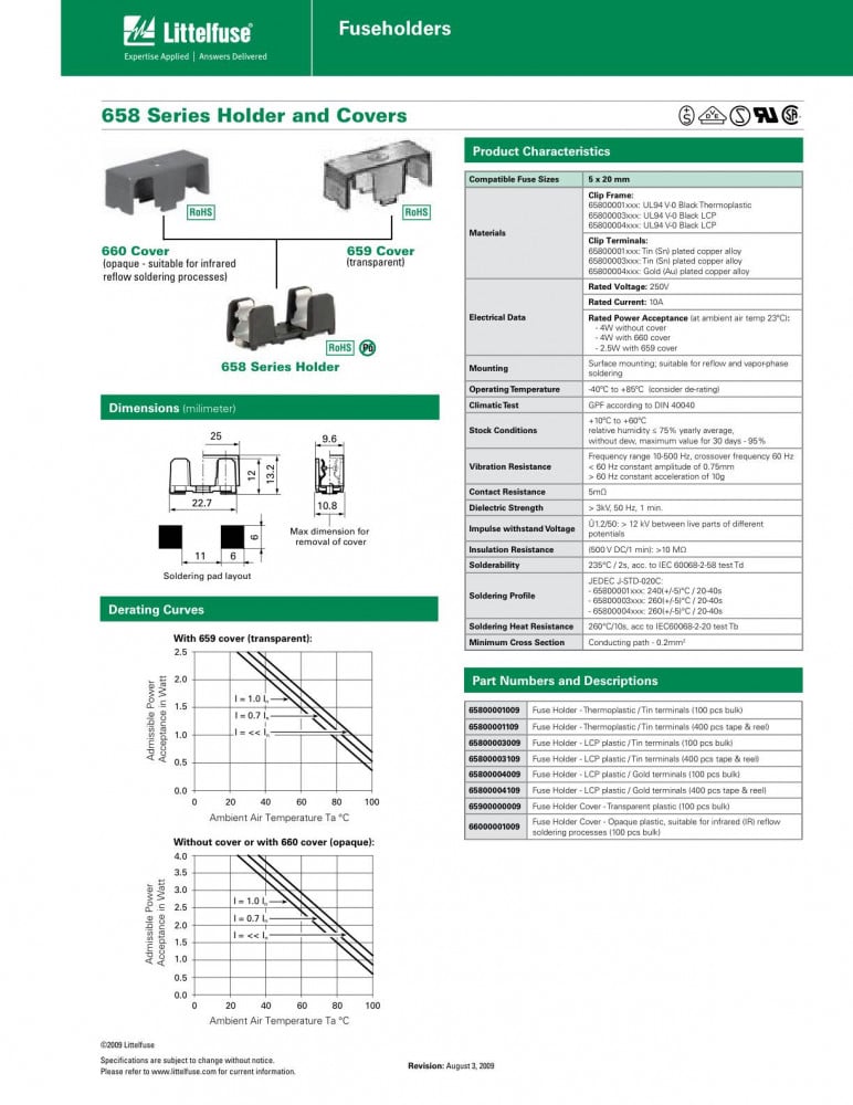 Littelfuse 65800001009 technical document page