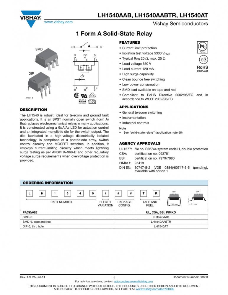 LH1540AAB datasheet page 1