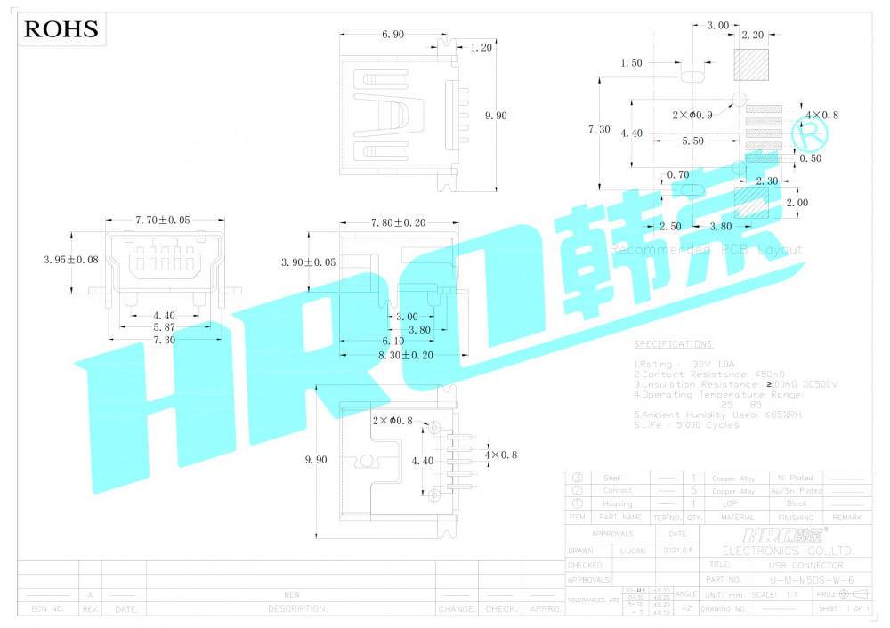 U-M-M5DS-W-6 USB connector technical document