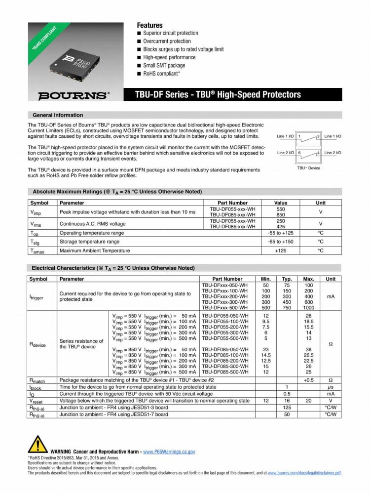 BOURNS TBU-DF Series datasheet page 1