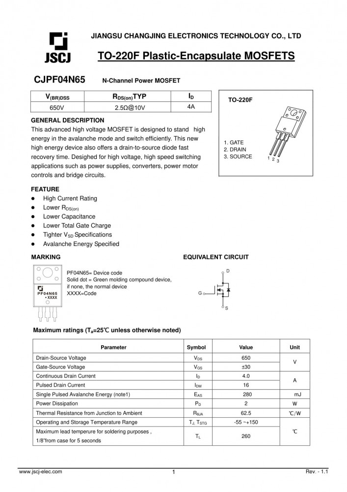 CJPF04N65 datasheet page 1
