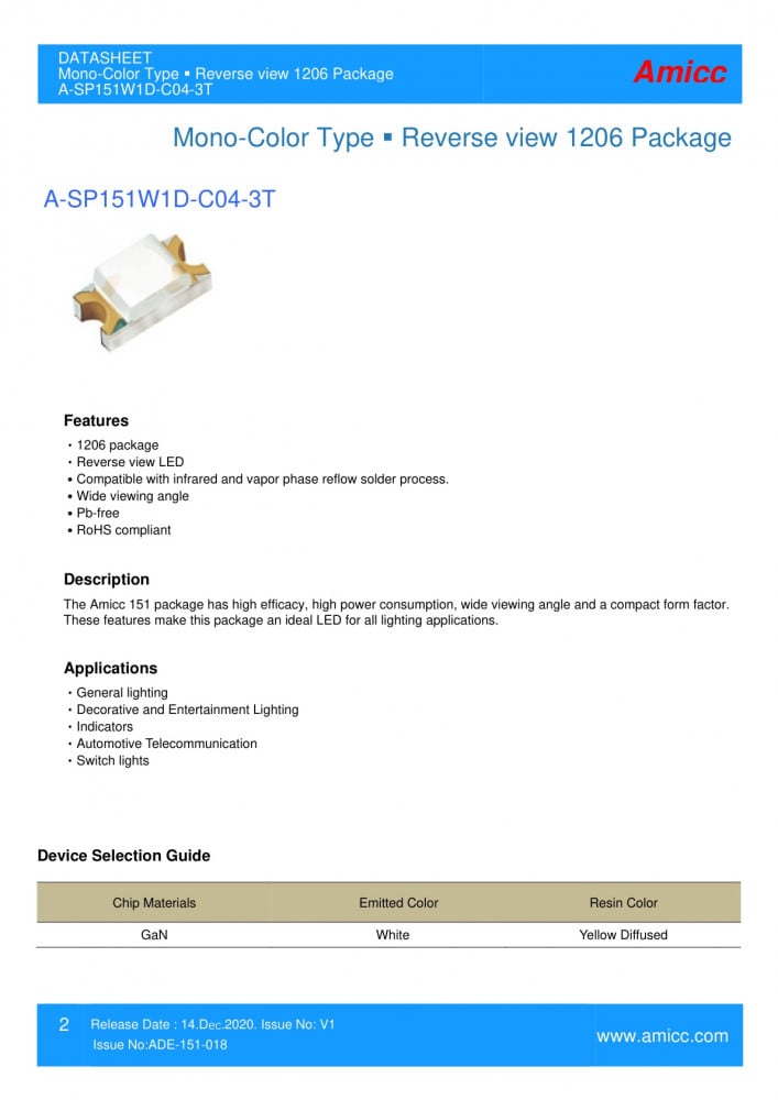 A-SP151W1D-C04-3T datasheet page 2