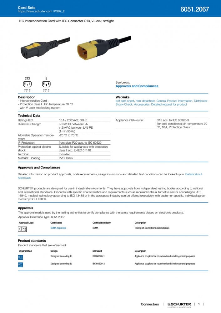 SCHURTER 6051.2067 technical document page 1