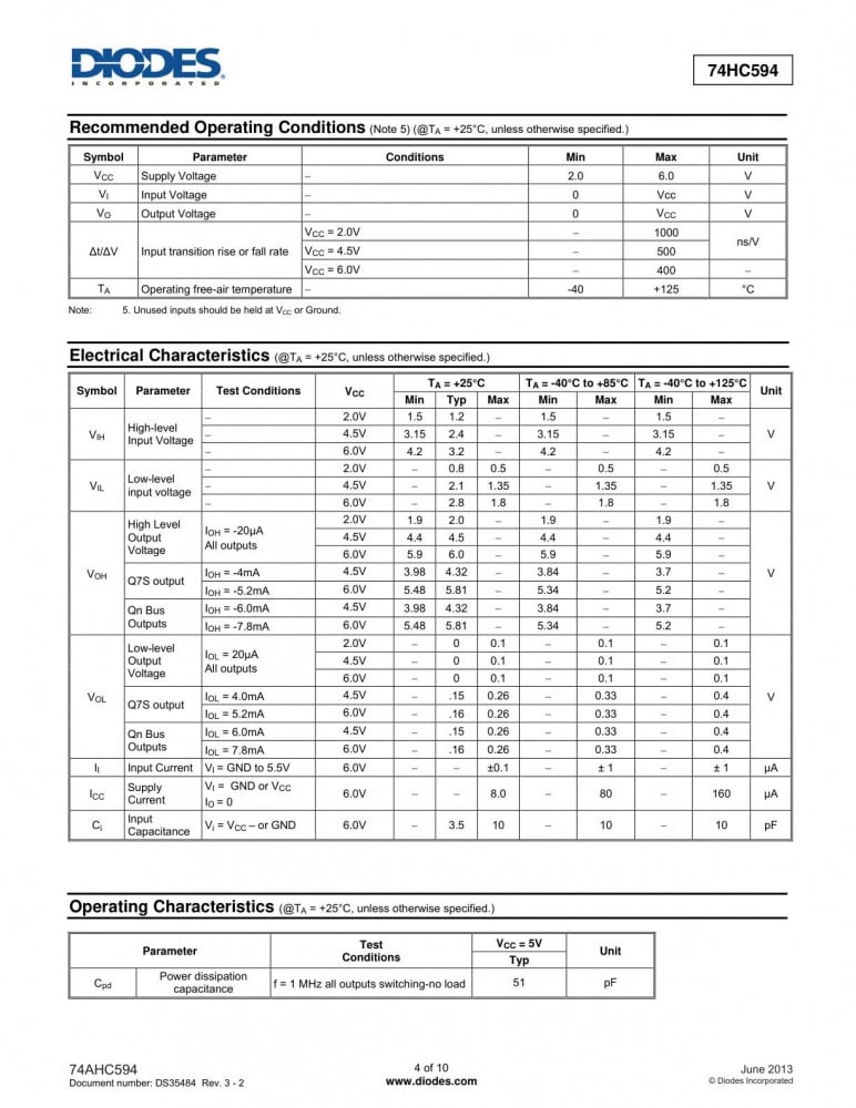 74HC594T16-13 datasheet page 4