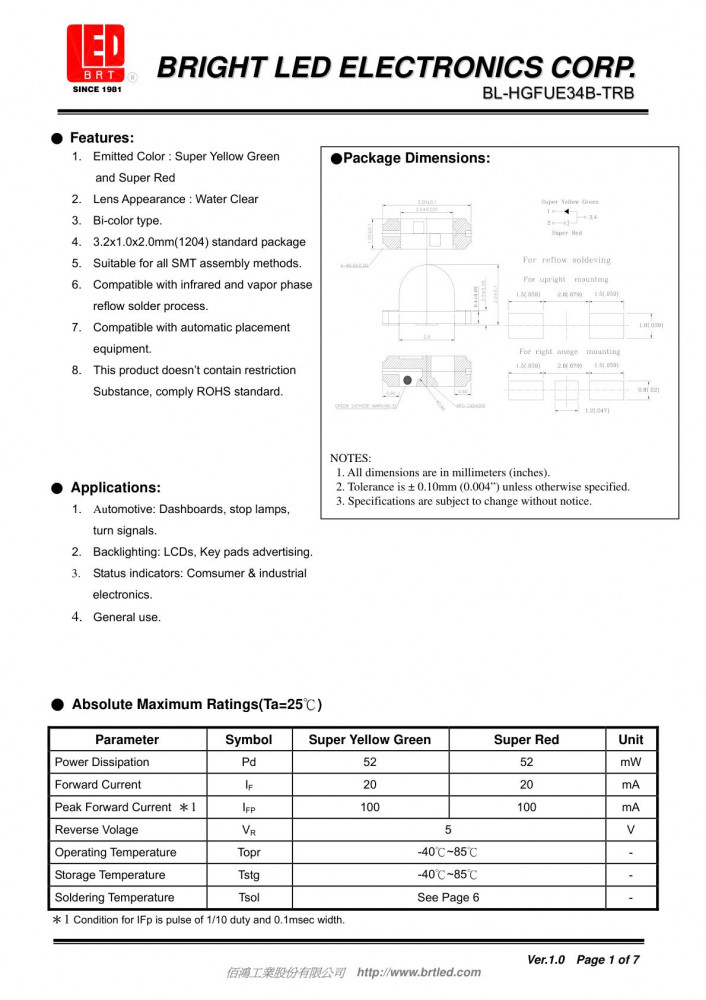 BL-HGFUE34B-TRB datasheet page 1