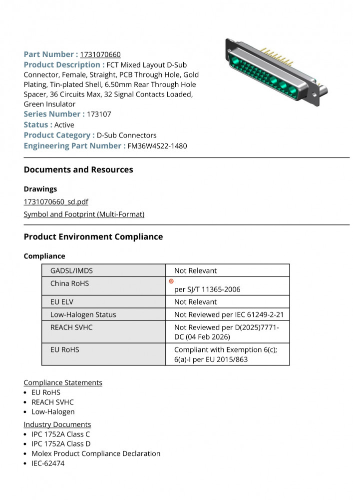 MOLEX 1731070660 technical drawing page 1