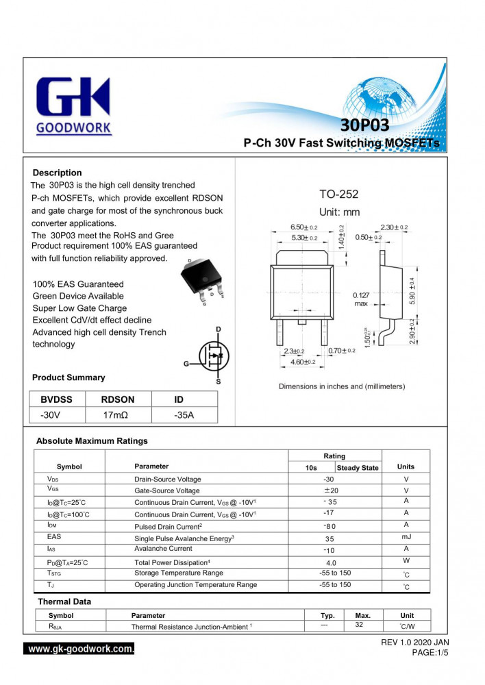 GOODWORK 30P03 datasheet page 1