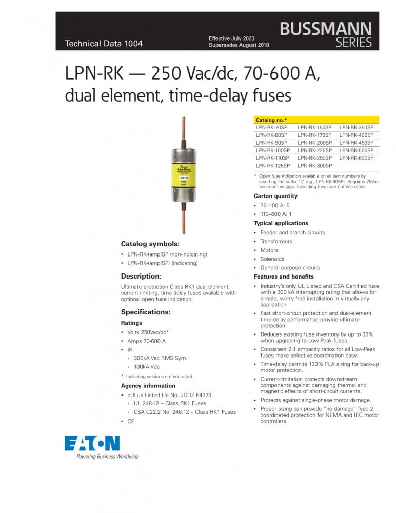 EATON Class R fuse reducer document page 1