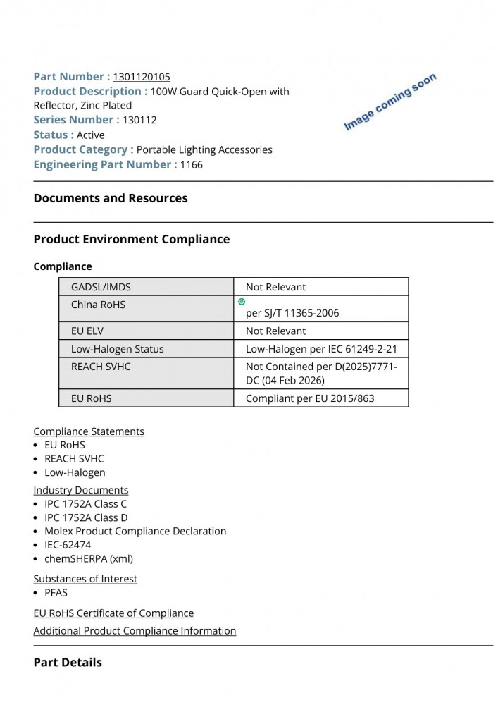 Technical document page 1 for product 1301120105