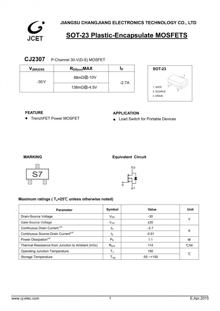 CJ2307 datasheet page 1