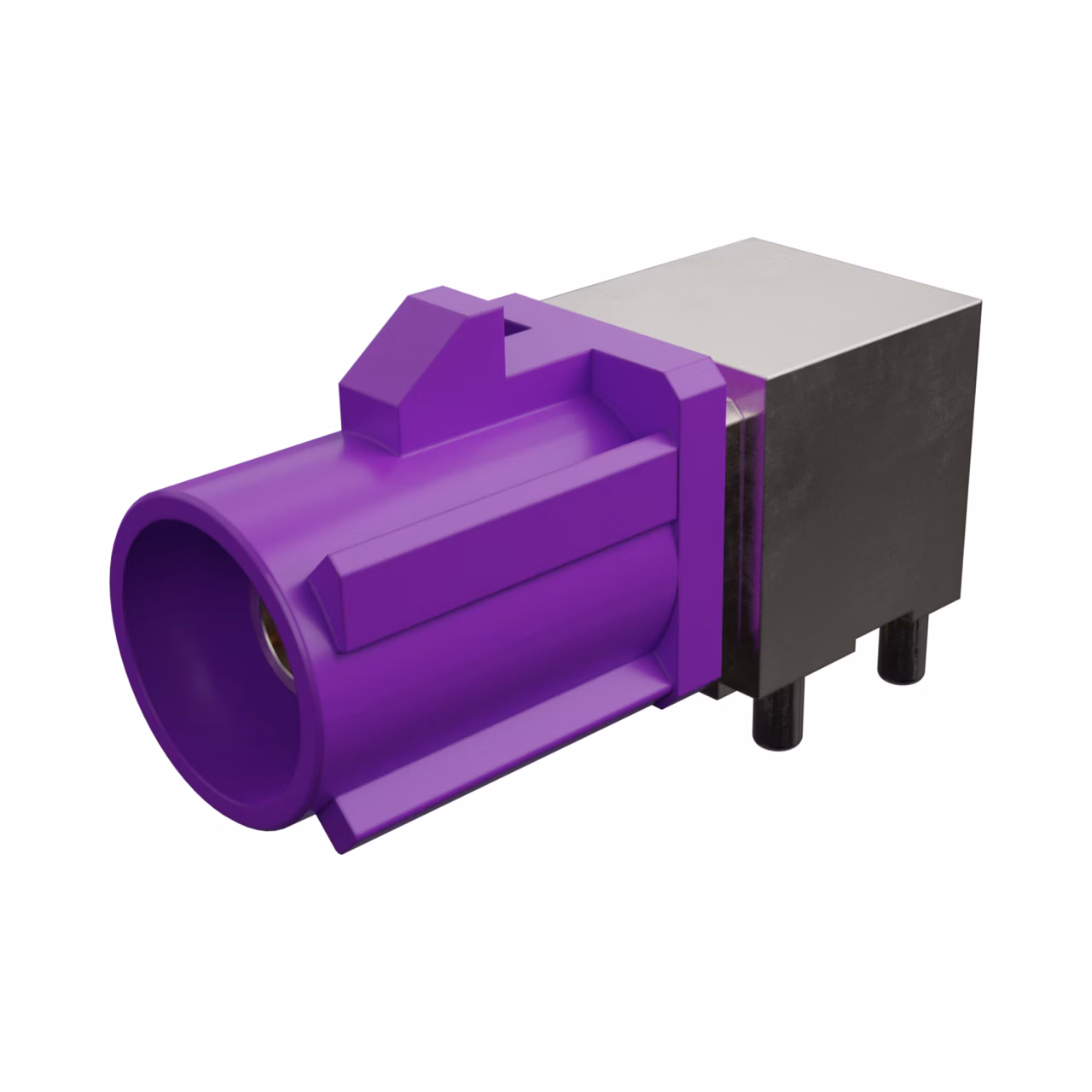 FAKRA Jack, Right-Angle, PCB Receptacle, Through Hole, Die Cast Body, Tin (Sn) Plated, Keying Code H, Violet, 50 Ohms for sale
