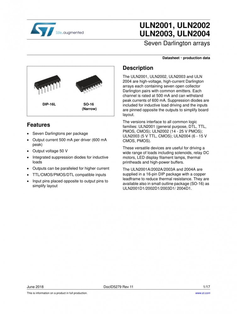 ULN2001A datasheet page 1