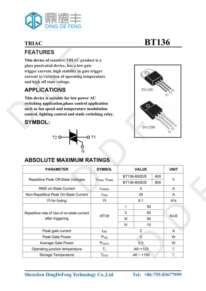 BT136-800E technical document page 1