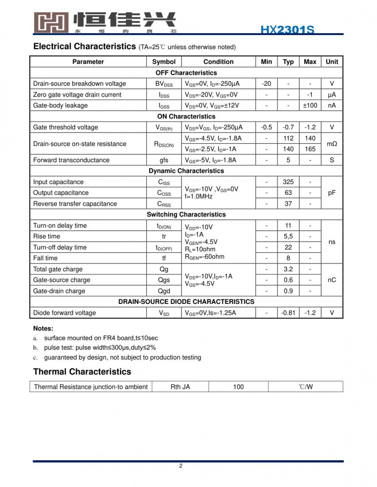 HX2301S datasheet page 2