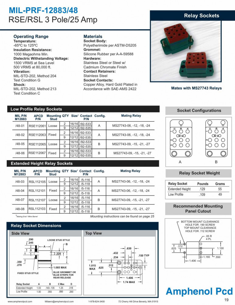 Amphenol RSL112101 relay socket technical document preview
