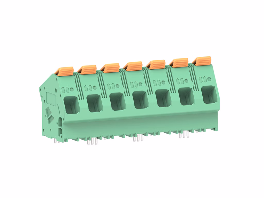15.00mm Pitch Lever Activated Fixed Mount PCB Terminal Block, 35° Wire Entry, Left Rear Terminal, 7 Circuit for sale