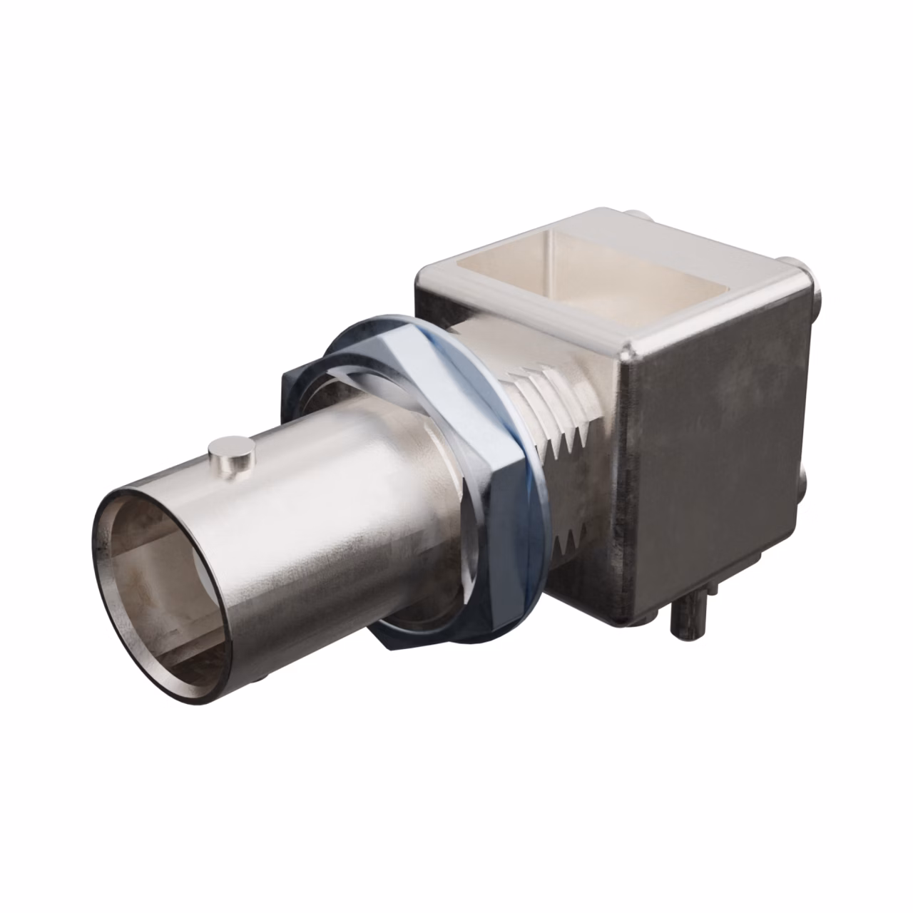 BNC Jack, Right-Angle, Bulkhead Receptacle, PCB, Through Hole, Die Cast Body, Nickel (Ni) Plated, Housing Height 15.59mm, One Piece per Bag, 50 Ohms for sale