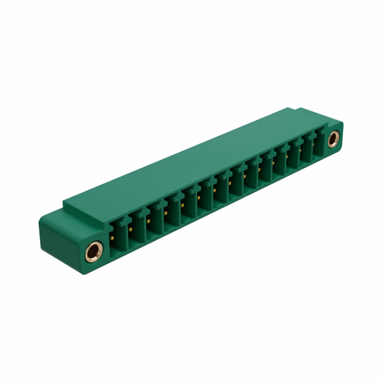 3.50mm Pitch Eurostyle Right-Angle PCB Header, with Threaded Retention Inserts, Green Housing, Gold (Au) Plated, 14 Circuits for sale