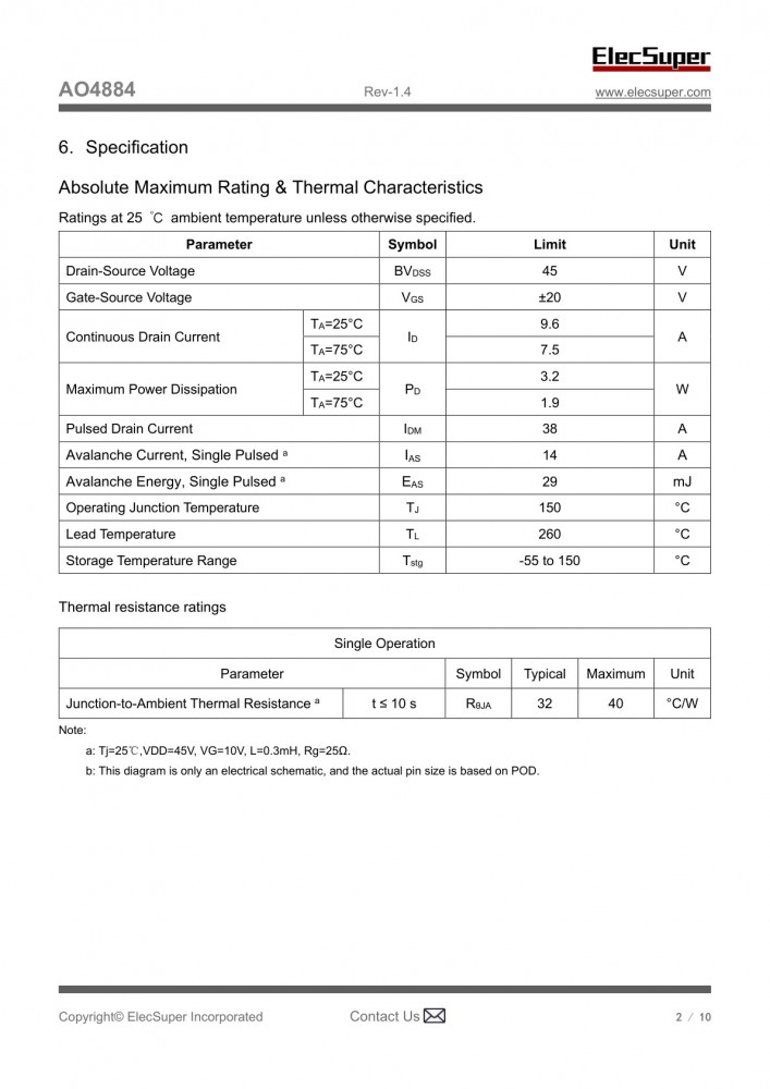 AO4884 datasheet page 2