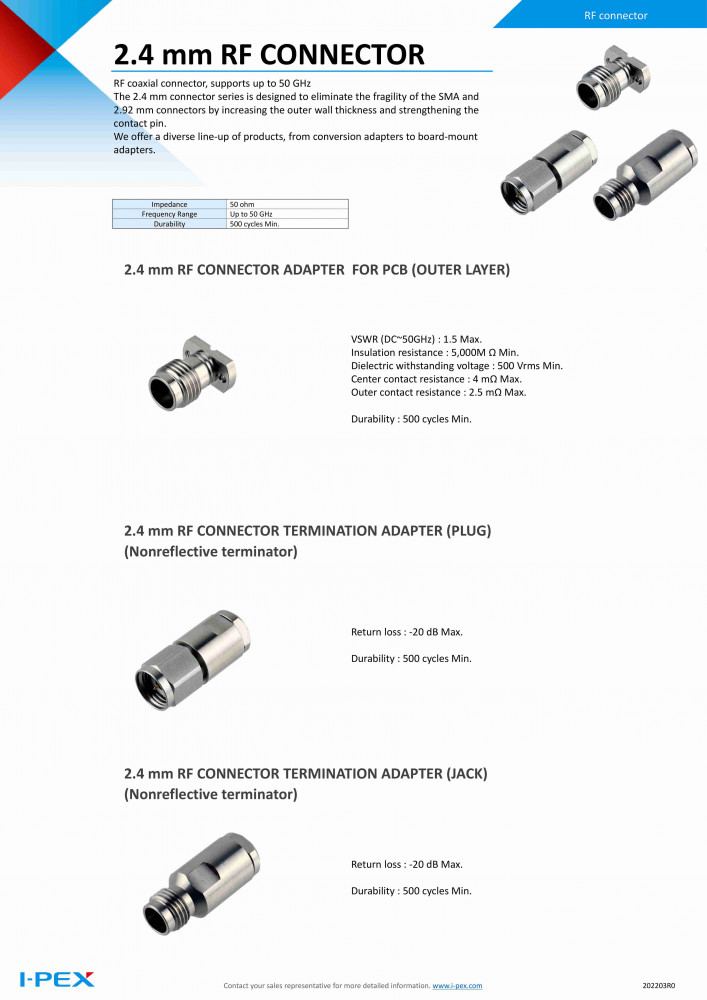 I-PEX 2.4 mm RF connector document page 3