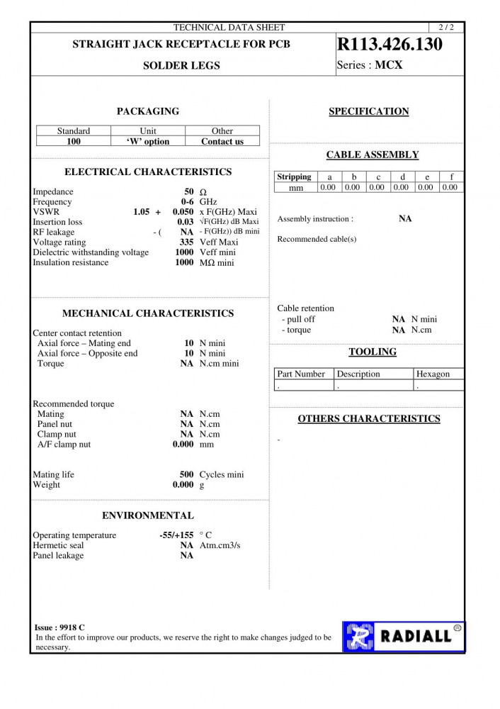 Radiall R113.426.130 technical document, page 2