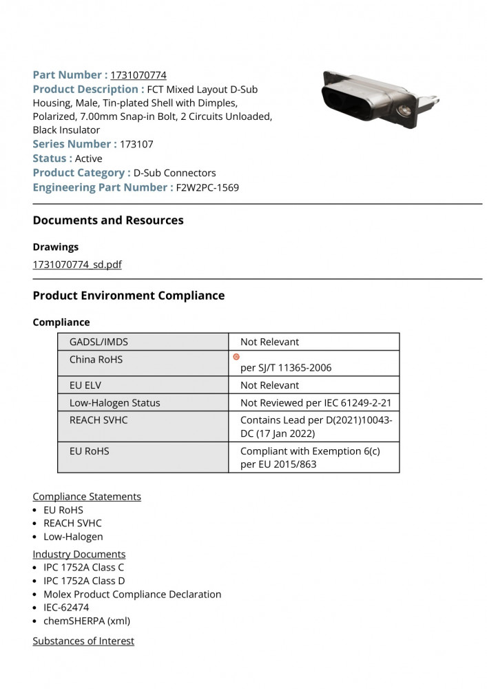 MOLEX 1731070774 technical drawing page 1