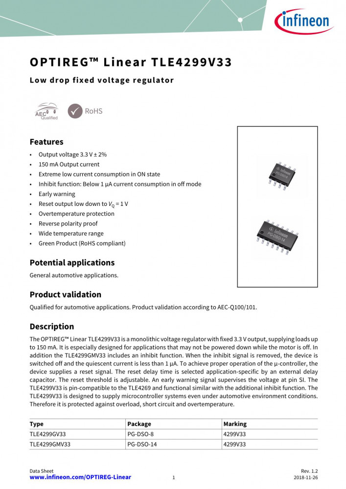 TLE4299G technical document page 1