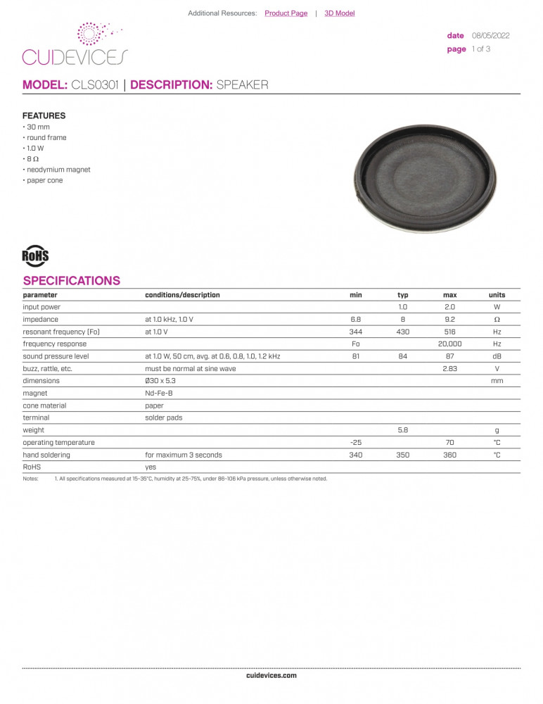 CLS0301 technical document page 1