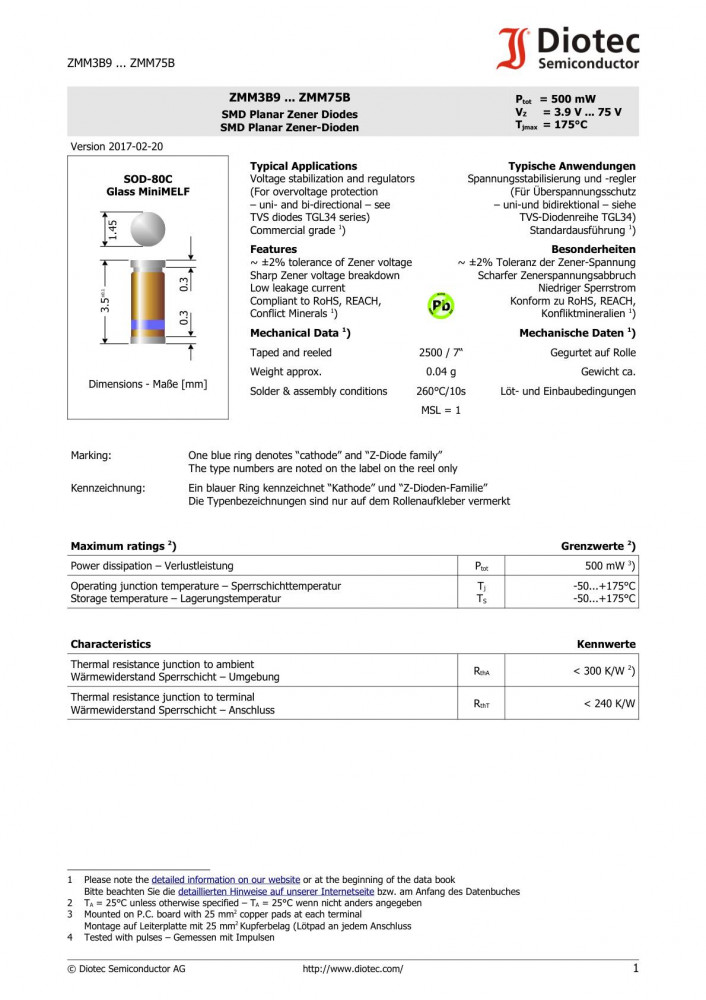 DIOTEC ZMM51B datasheet page 1