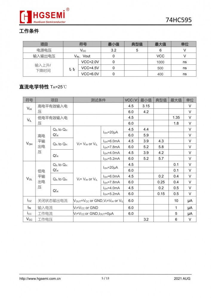 74HC595MT/TR datasheet page 5