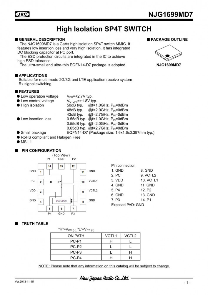 NJG1699MD7-TE1 datasheet page 1