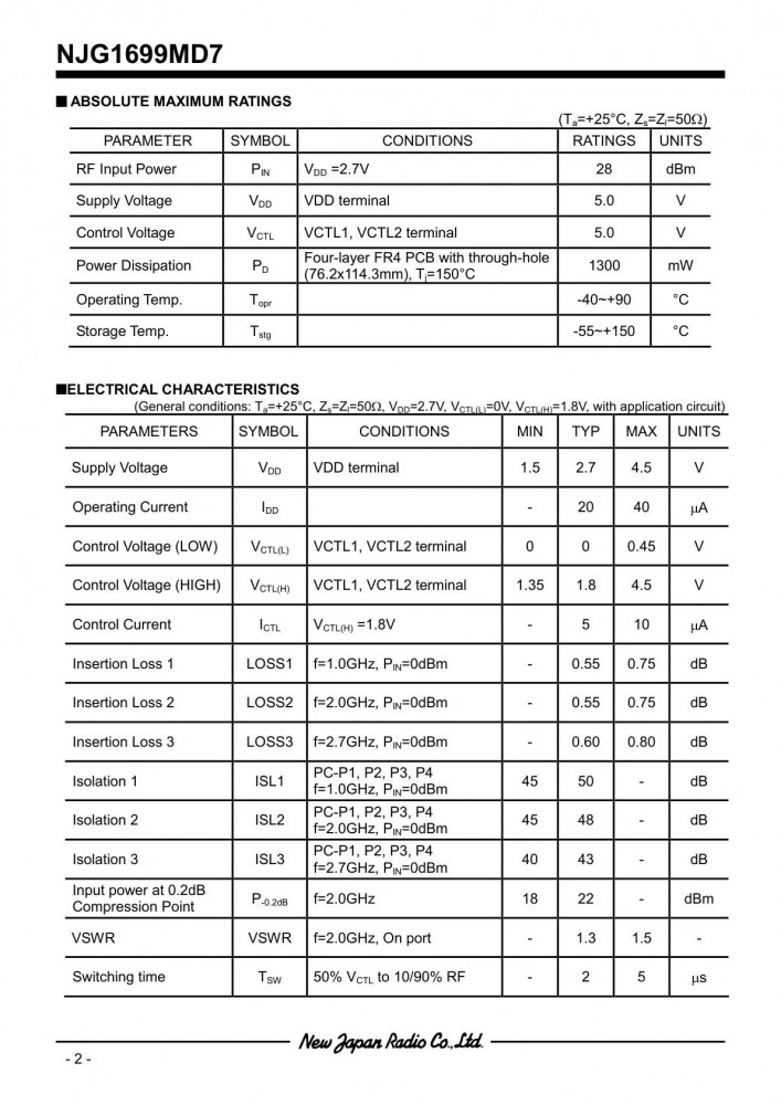 NJG1699MD7-TE1 datasheet page 2