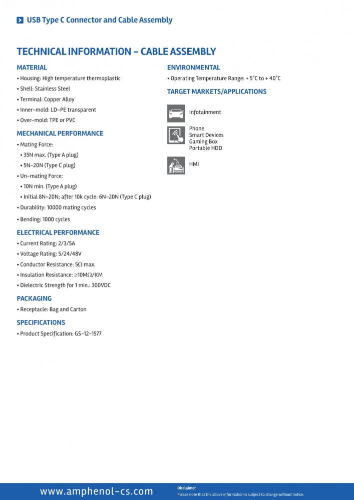 Amphenol USB Type-C connector document page 4
