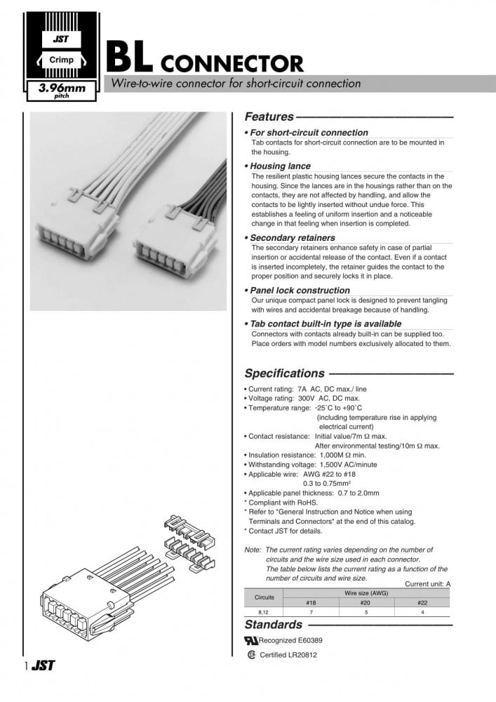 JST BL connector documentation page 1