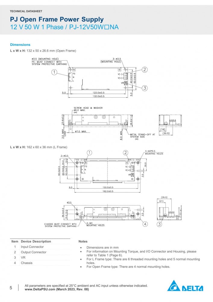 DELTA PJ-12V50WLNA datasheet page 5