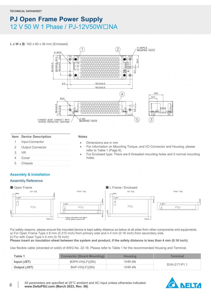 DELTA PJ-12V50WLNA datasheet page 6