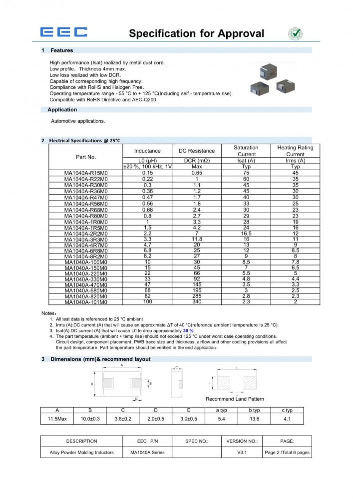 MA1040A specification page 3