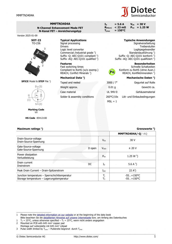 MMFTN3404A datasheet page 1