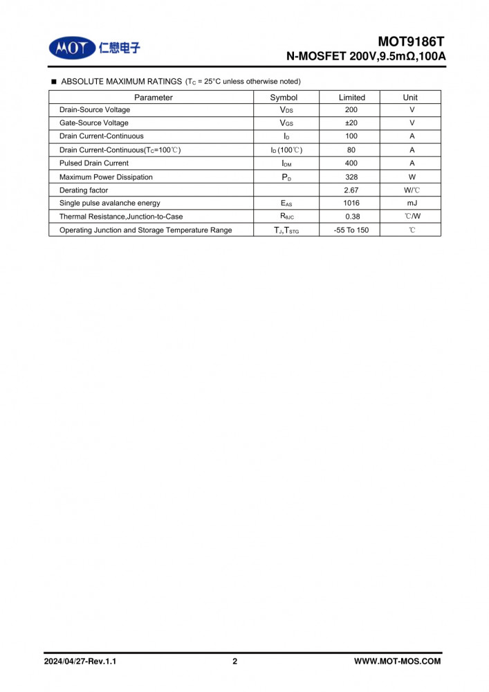 MOT9186T datasheet page 2