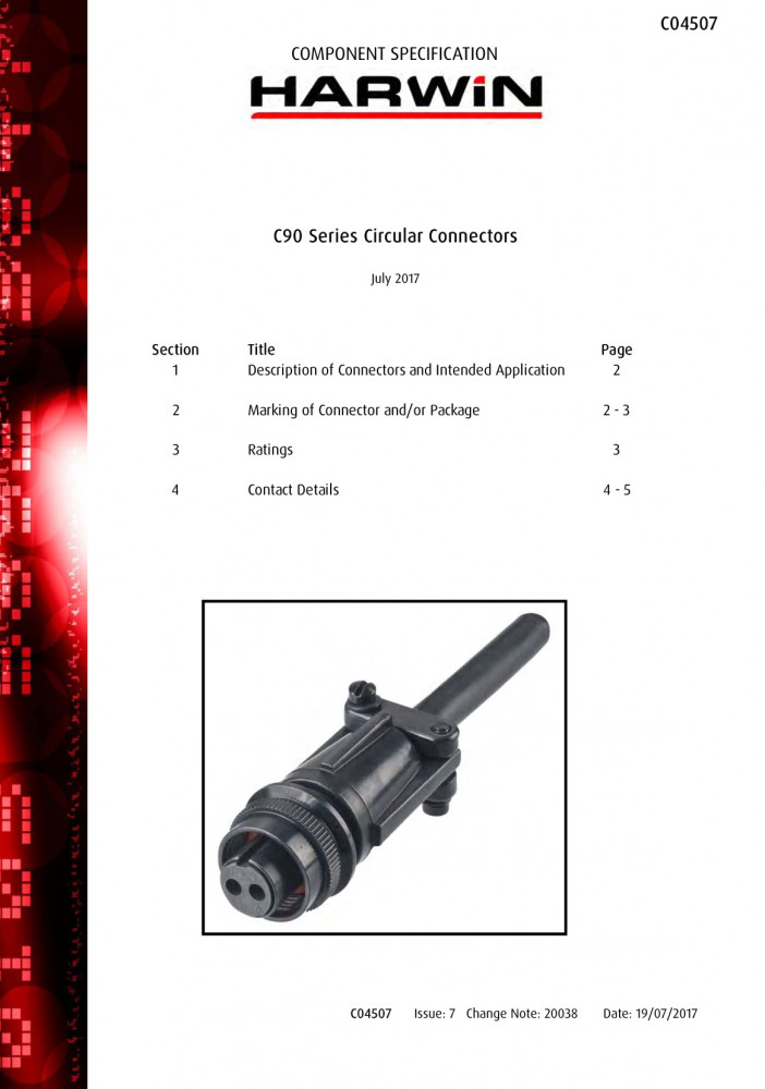 Harwin C90 specification page 1