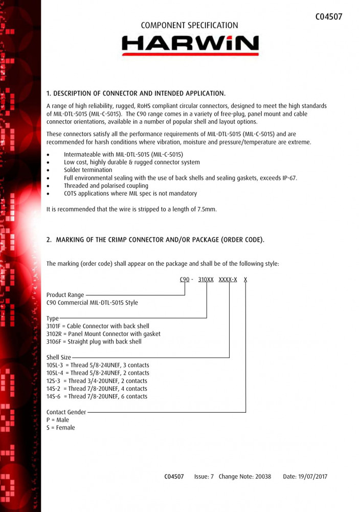 Harwin C90 specification page 2