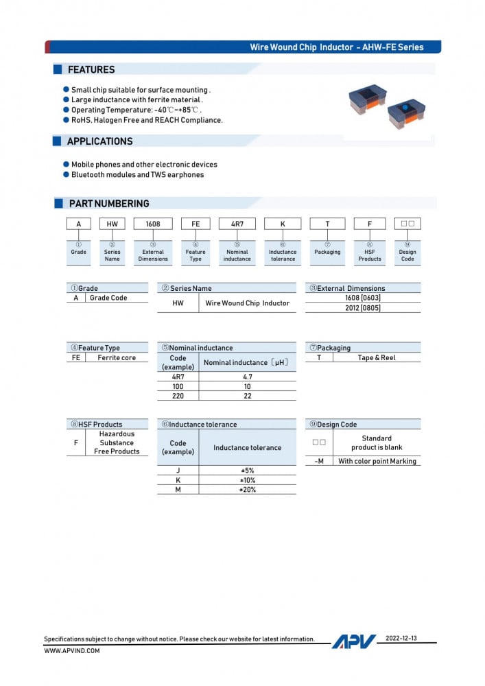APV AHW1608FE series datasheet page 1