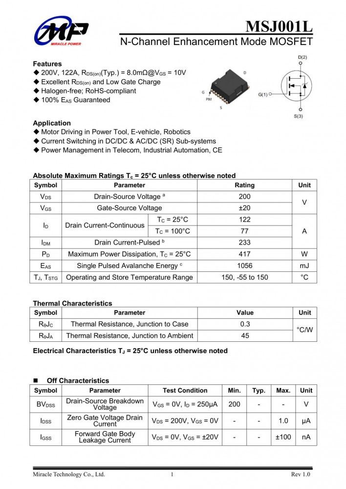 MSJ001L datasheet page 1